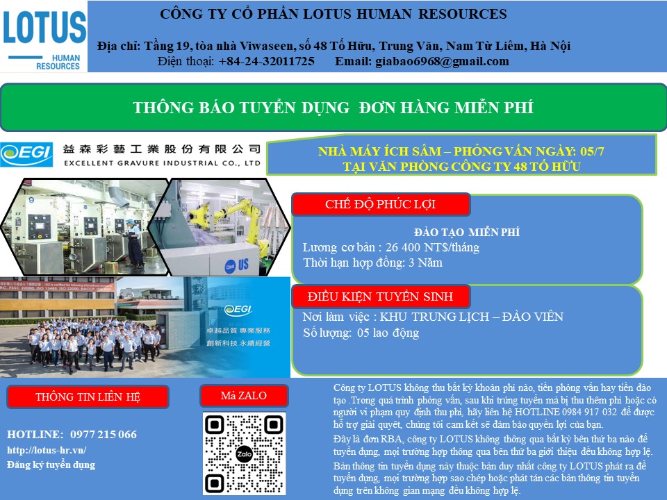 Xuất khẩu lao động Lotus - Chuyên xuất khẩu lao động Nhật Bản, Đài Loan